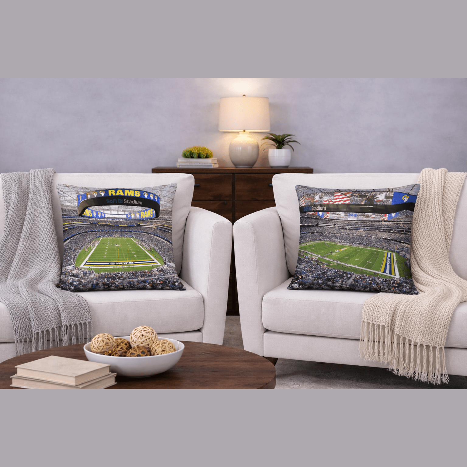 SoFi Stadium- Home of the Los Angeles Rams Pillow – Stadium Vagabond